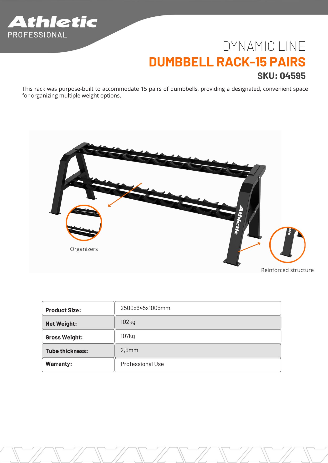 DYNAMIC LINE - DUMBBELL RACK - 15 PAIRS